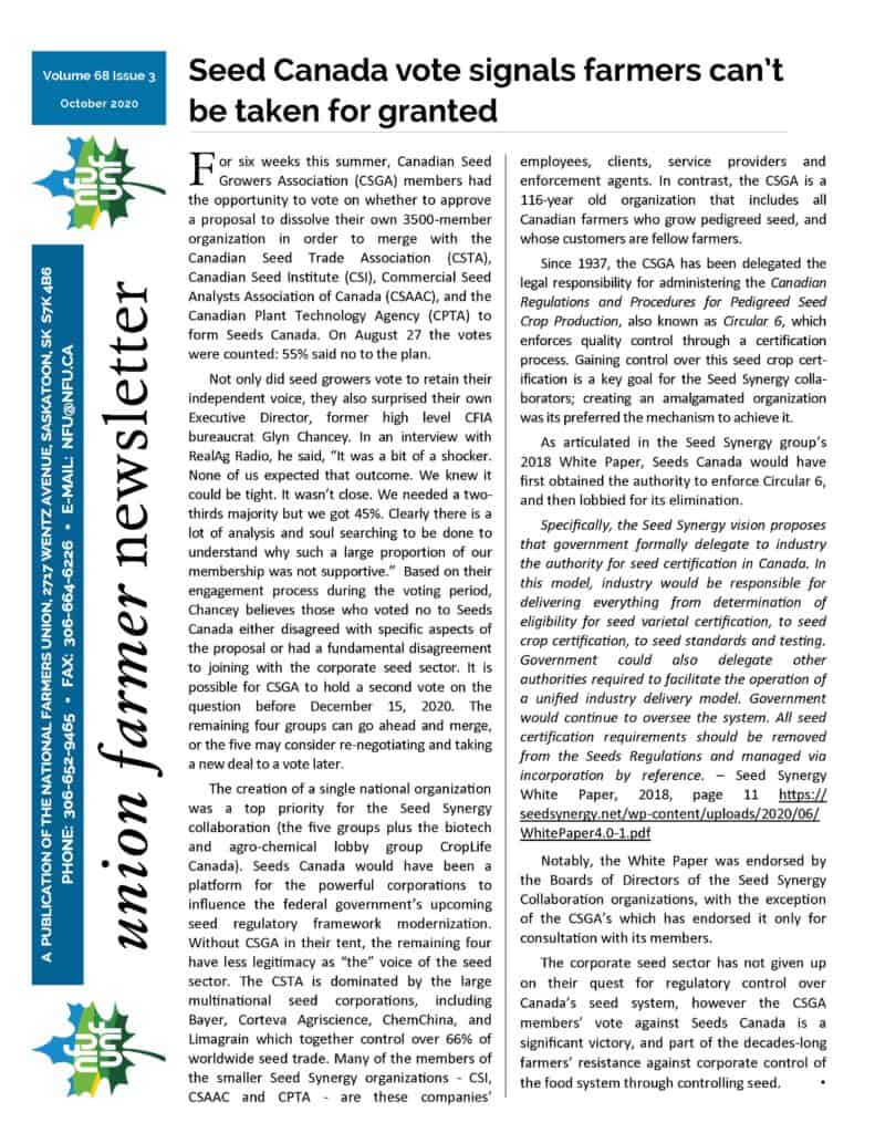 Union Farmer Newsletter: October 2020 | National Farmers Union