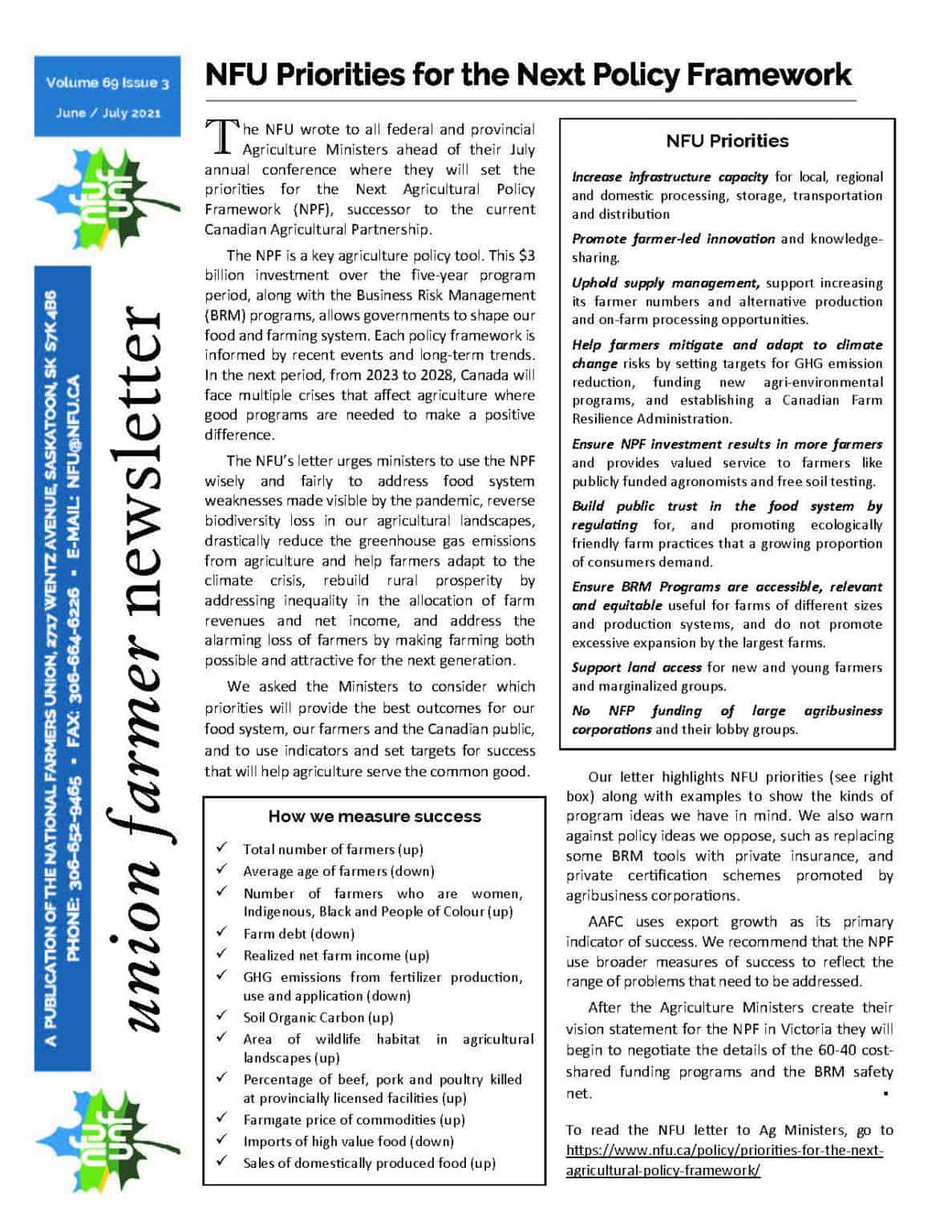 Union Farmer Newsletter: June - July 2021 | National Farmers Union