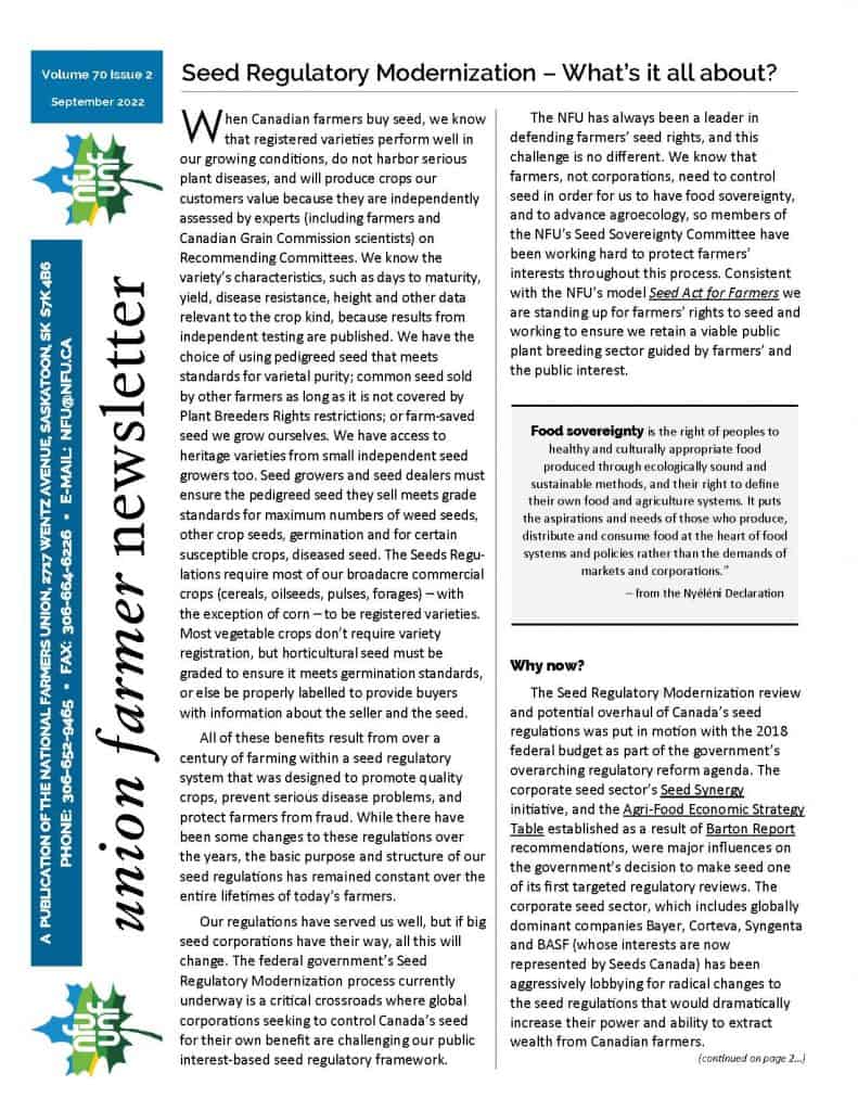 Union Farmer Newsletter: September 2022 | National Farmers Union