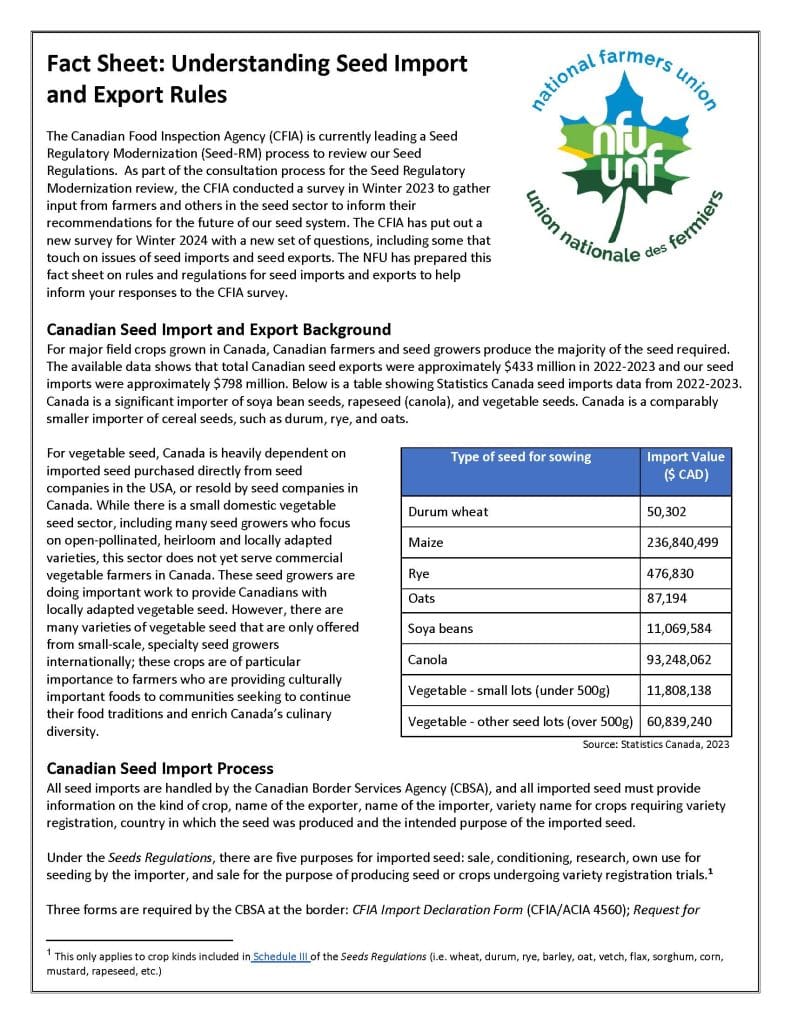 Fact Sheet - Understanding Seed Import and Export Rules | National ...